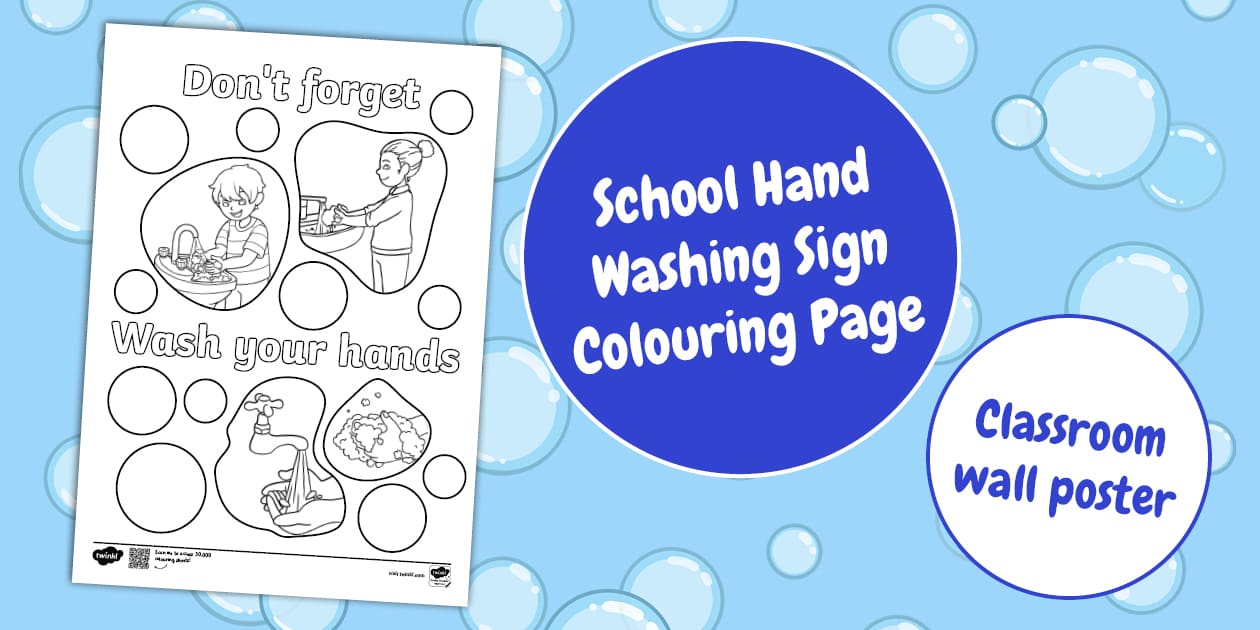 School Hand Washing Sign Colouring Page