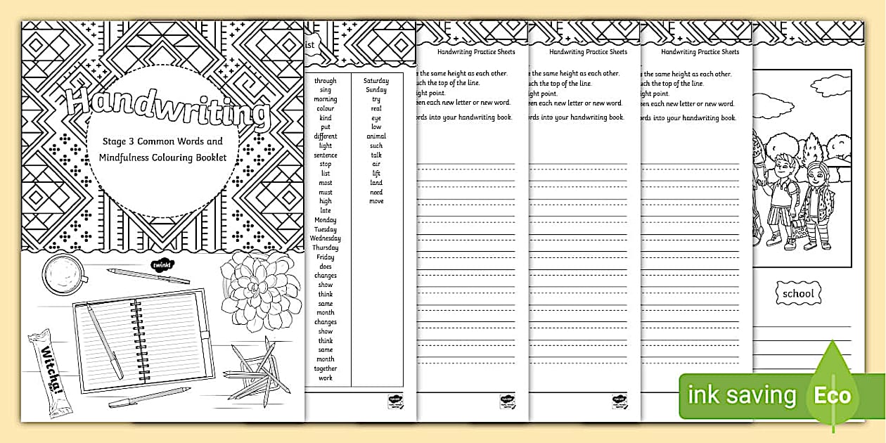 Stage 3 Common Words and Mindfulness Colouring Booklet