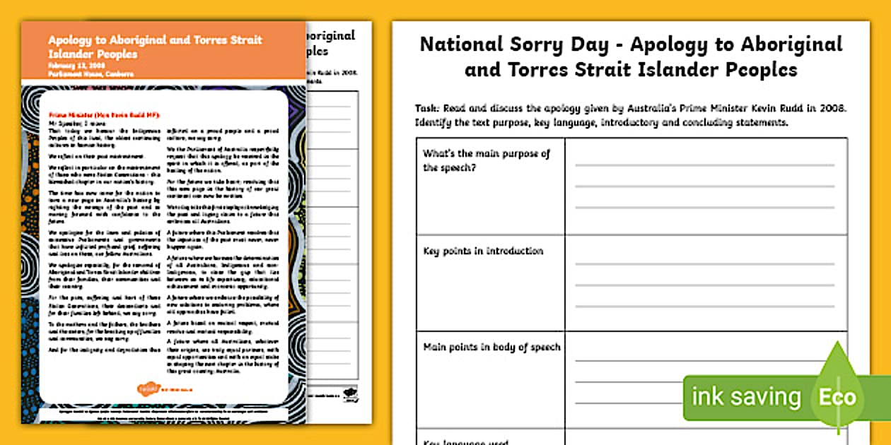 Editable National Sorry Day Apology Analysis Worksheet