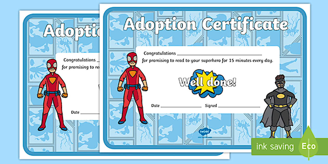 Adopt a Reading Superhero Certificate (creat de profesori)