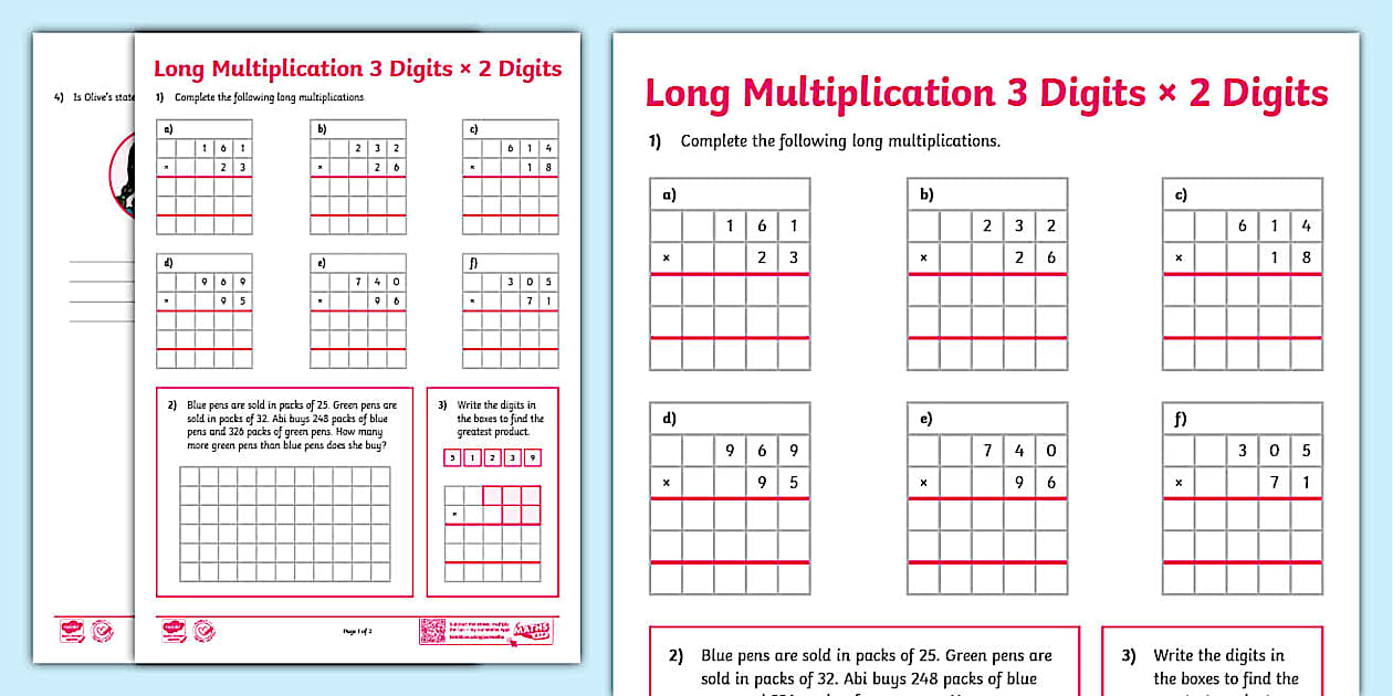Long Multiplication Practice | 2 Digit x 3 Digit | Twinkl US