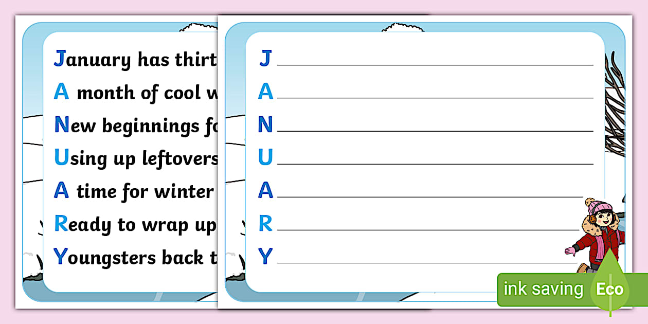 January Acrostic Poem Example