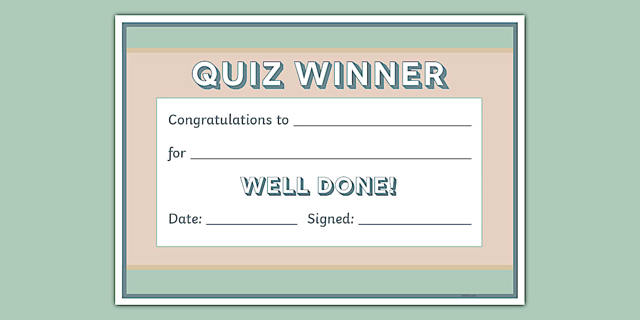 3D Effect Themed Quiz Winner Certificate (Teacher-Made)