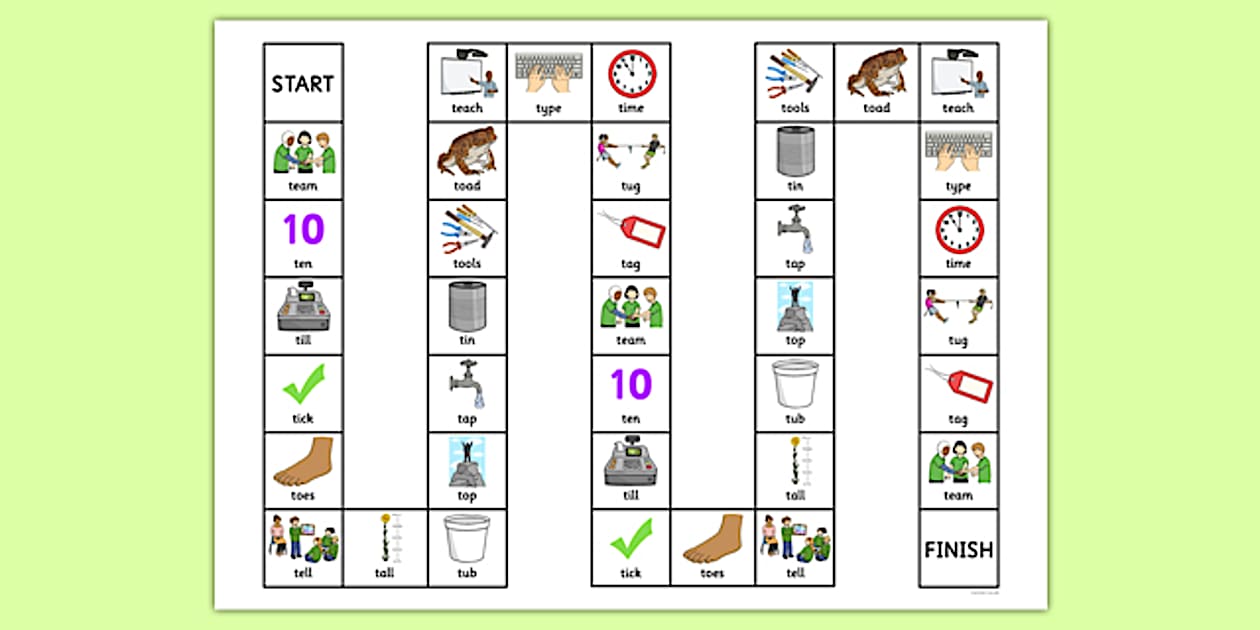Black and White Word Initial t Board Game (teacher made)