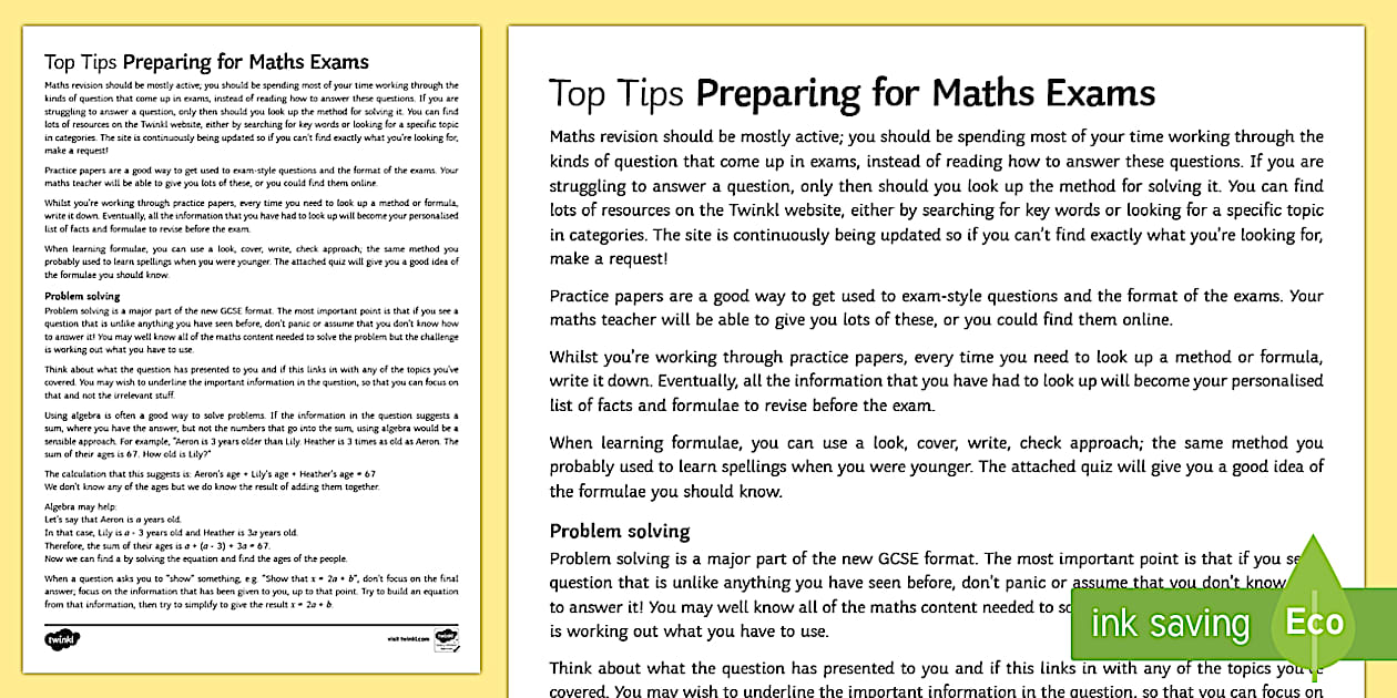 Preparing for Your Maths Exams Top Tips Pack (teacher made)