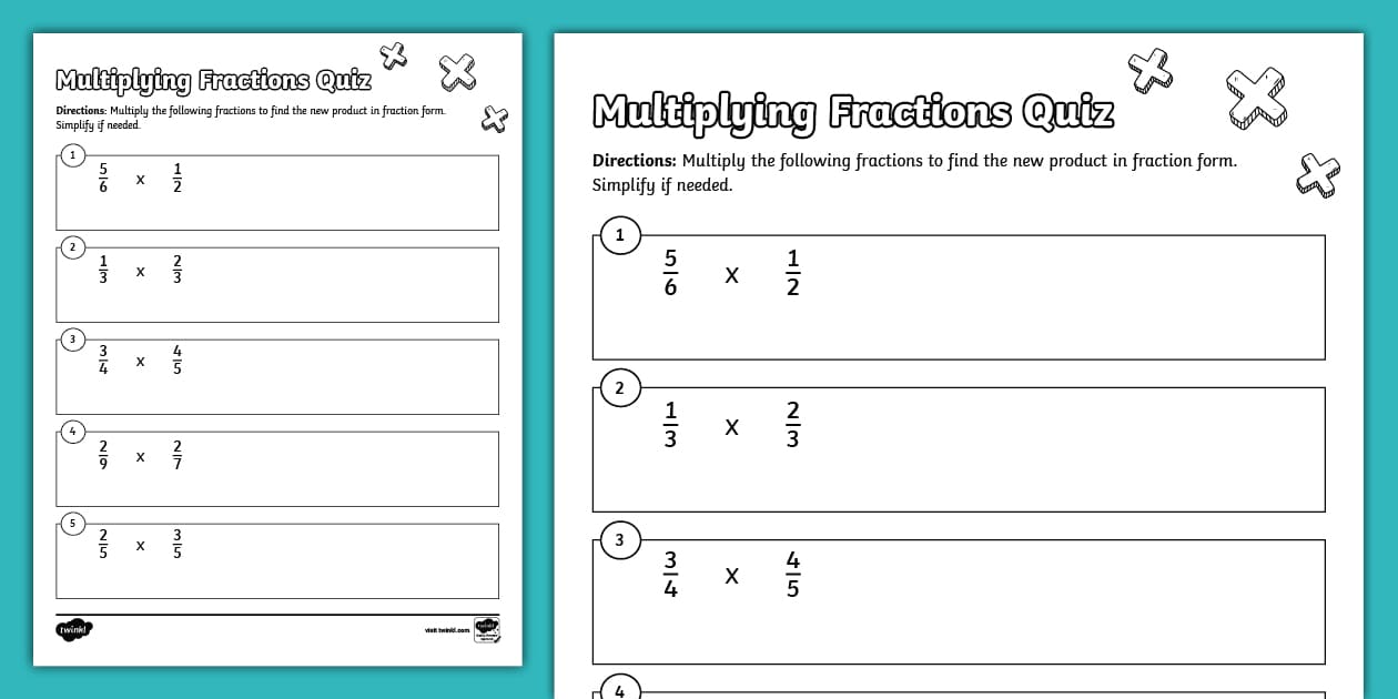 Fifth Grade Multiplying Fractions Quiz (teacher made)