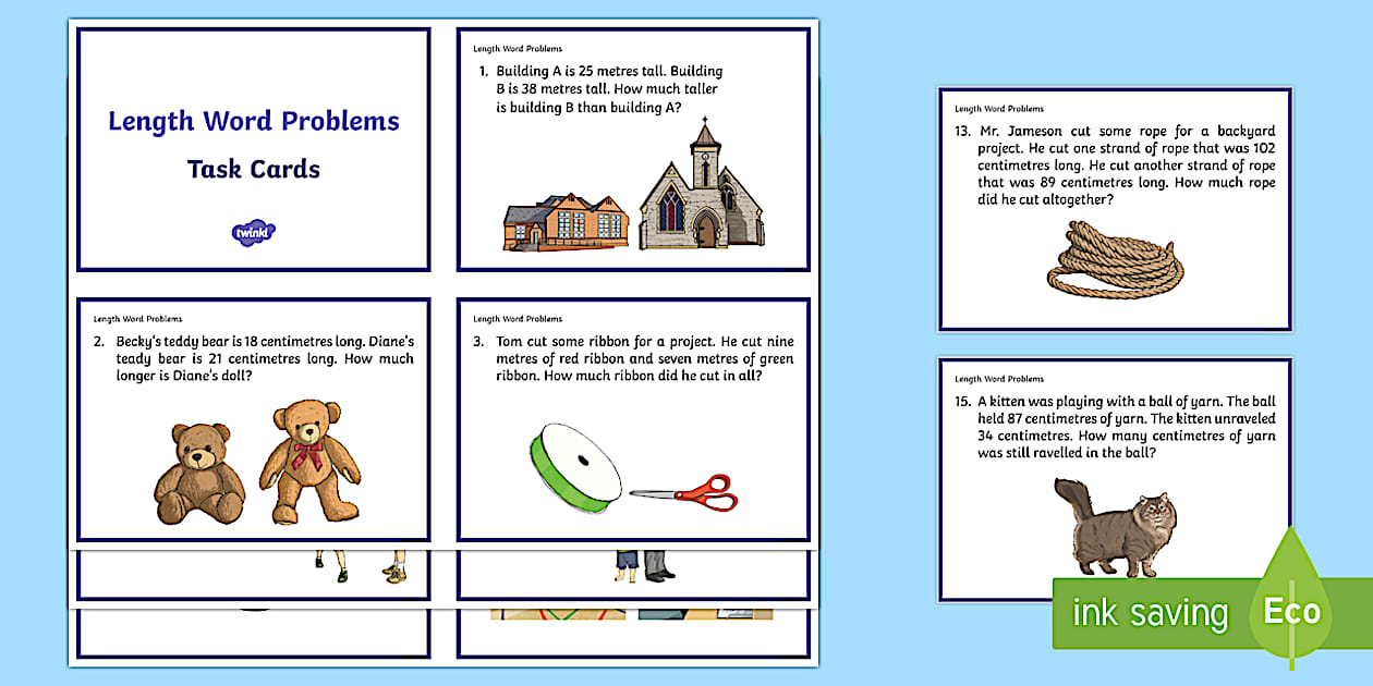 Editable Length Word Problems Task Cards - Twinkl