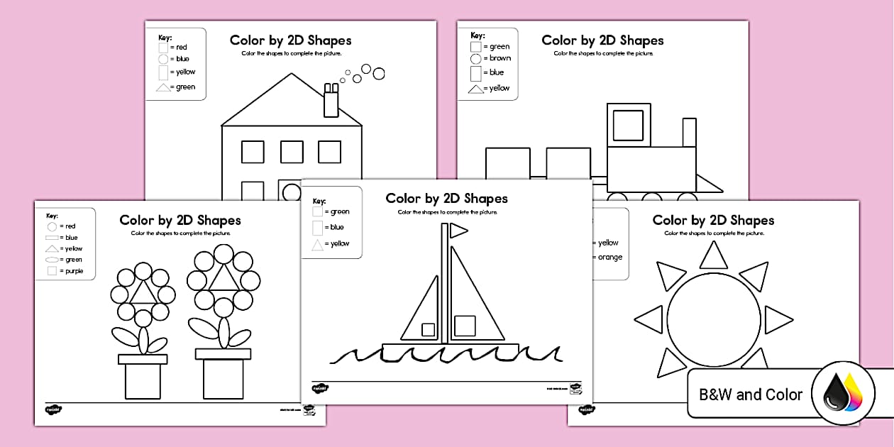 Color by 2D Shapes Activity Pack | Math Teaching Resources |Twinkl