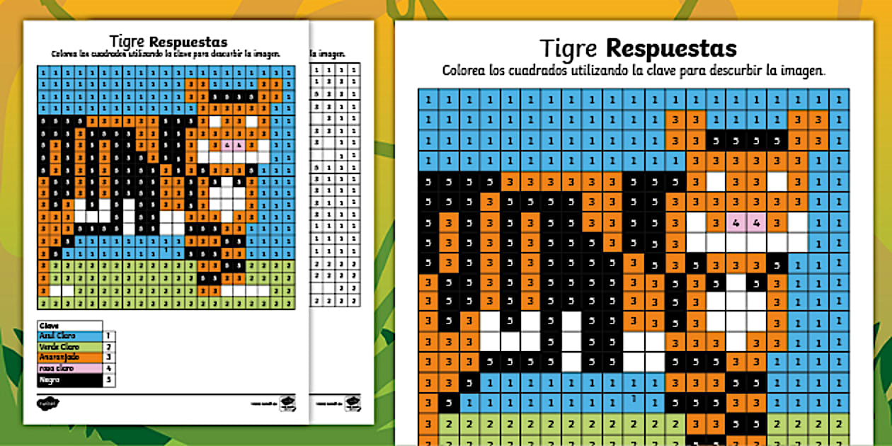 Ficha de actividad: Colorear píxeles - Tigre