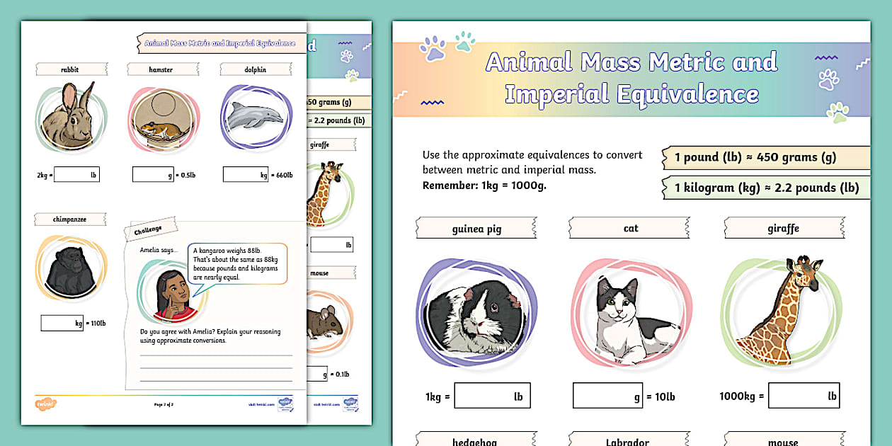 👉 Animal Mass Metric and Imperial Equivalence Activity