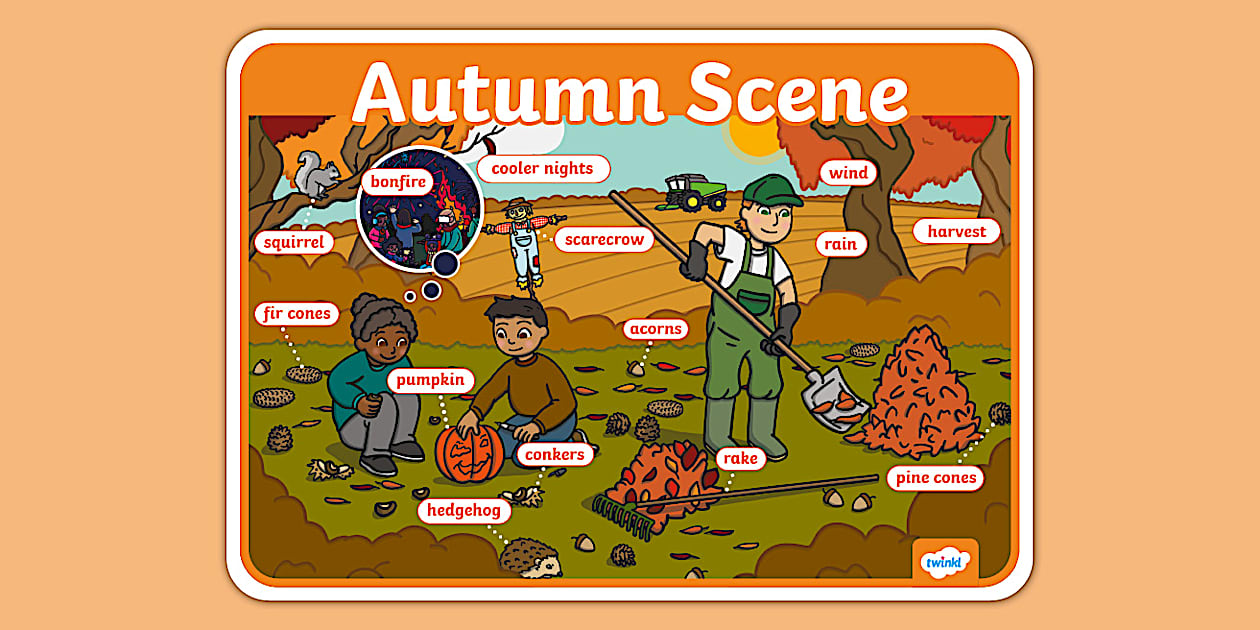 Autumn Scene Word Mat (teacher made) - Twinkl