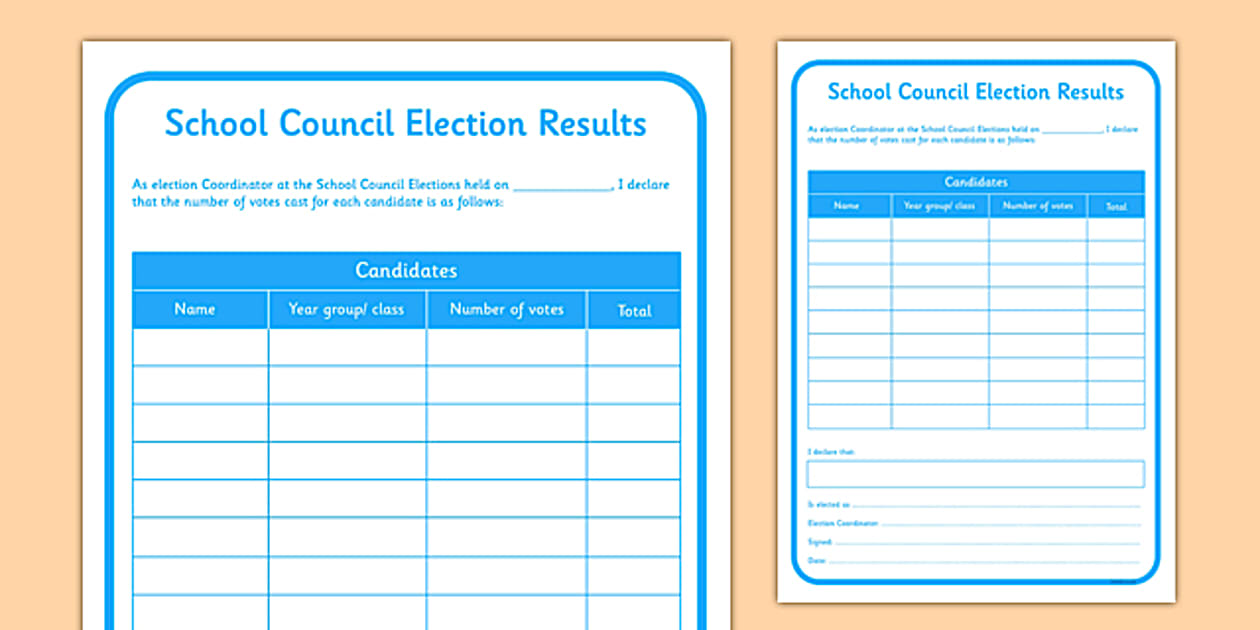 Editable School Council Election Results - Twinkl