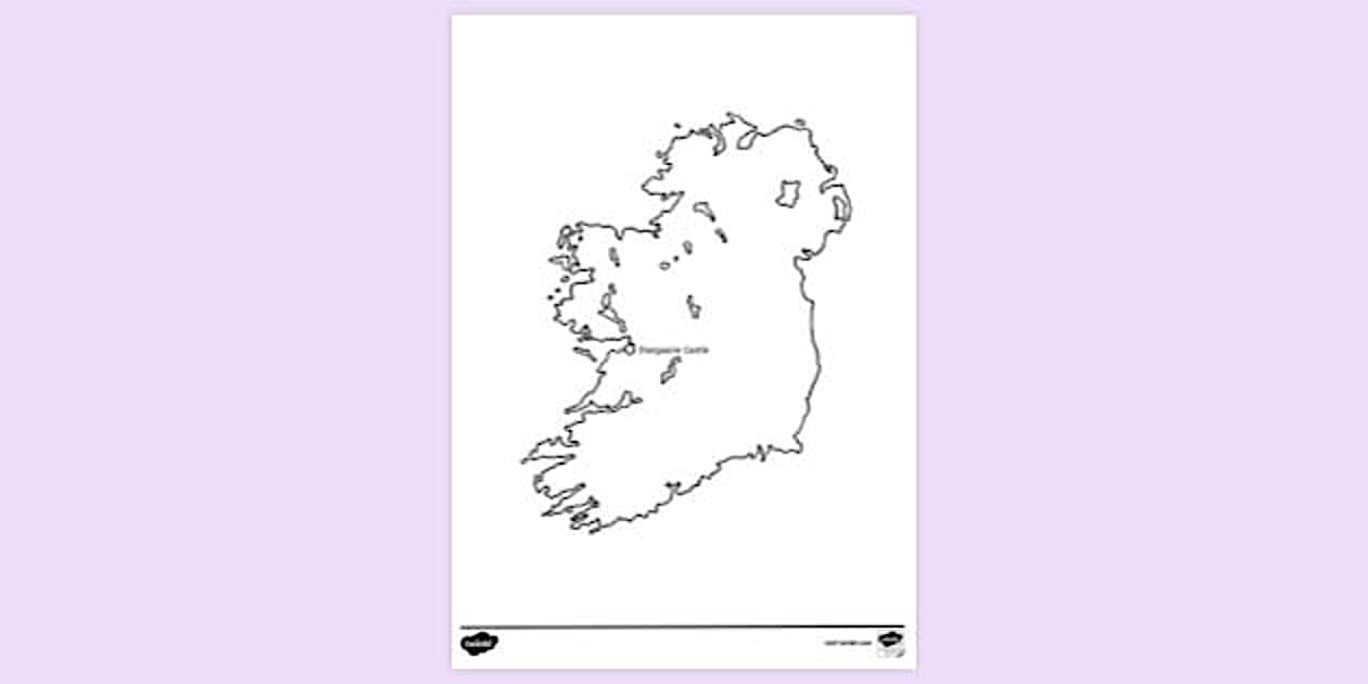 Map of Ireland Showing Dunguaire Castle Colouring Sheet