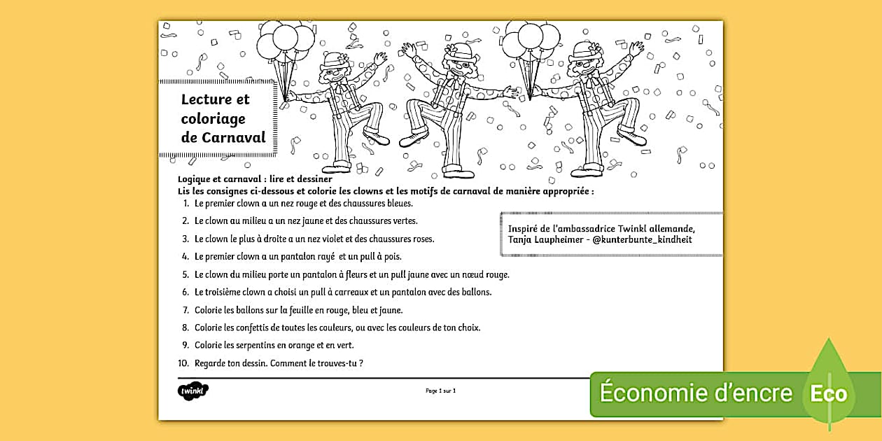 Logique et carnaval : lire et dessiner (teacher made)