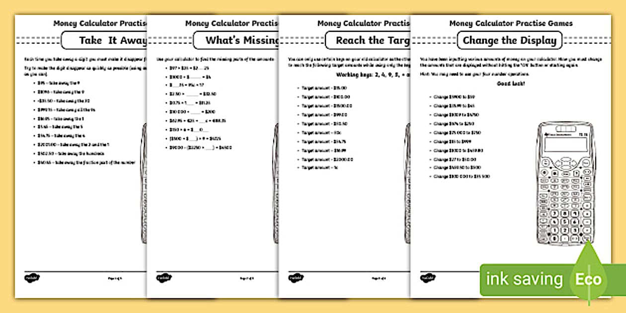 Money Games | Practice Calculator Worksheets PDF - Twinkl