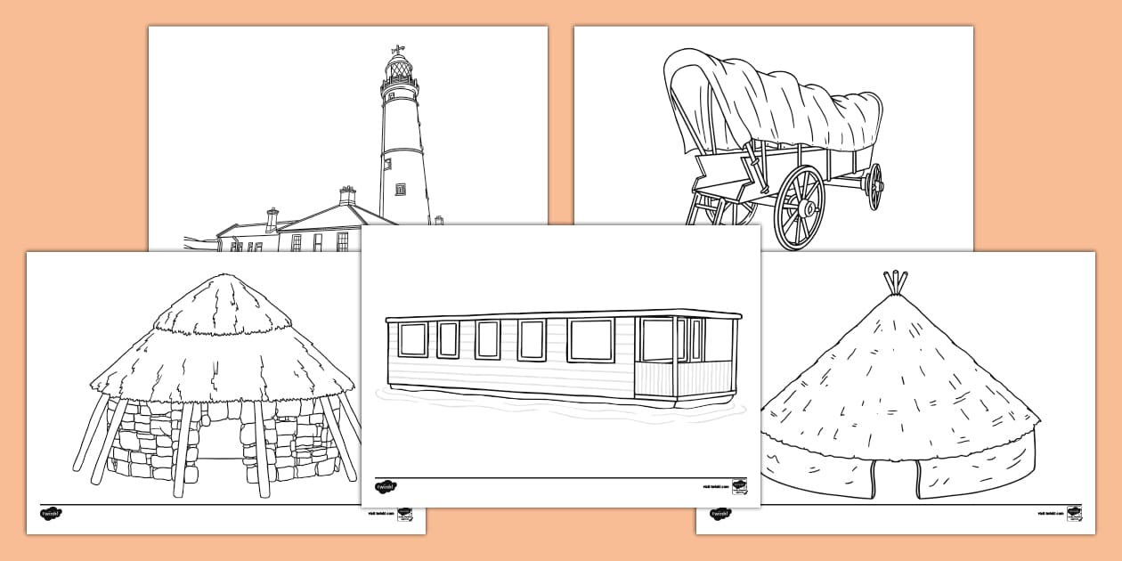 Homes Through the Ages Colouring Sheets | Twinkl - Twinkl