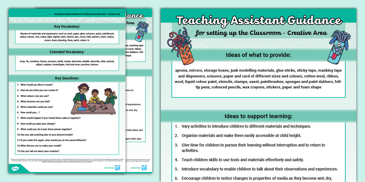 Teaching Assistant Guidance for setting up the Classroom - Creative Area