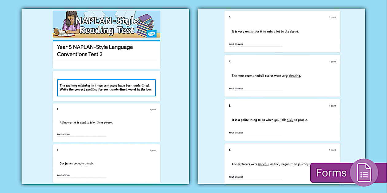 Year 5 Naplan-Style Language Conventions Test 3 Google Form