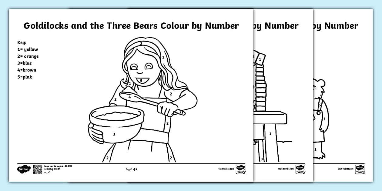 Editable Goldilocks and the Three Bears Colour by Number