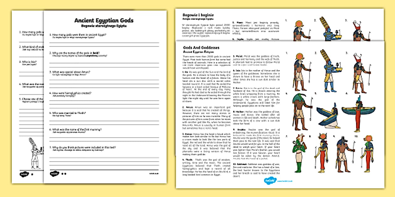 Ancient Egyptian Gods Differentiated Comprehension Activity English ...