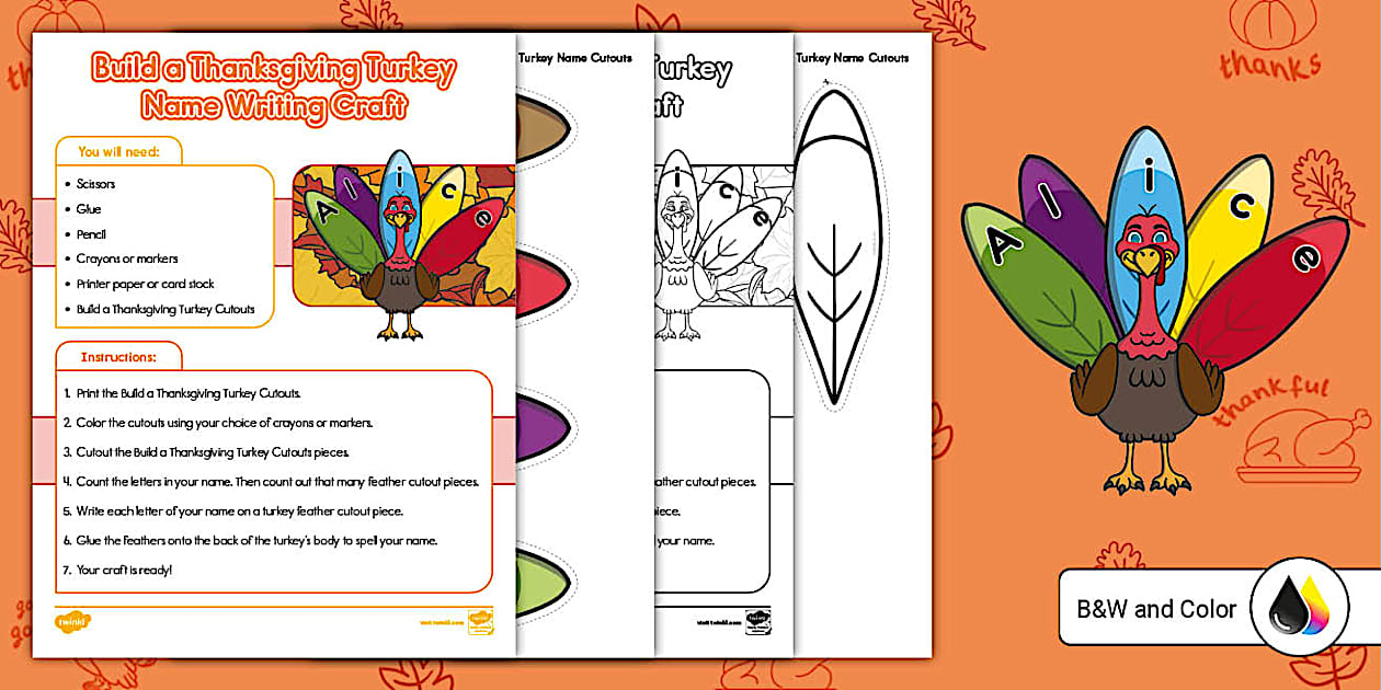 Build a Thanksgiving Turkey Name Writing Craft - Twinkl