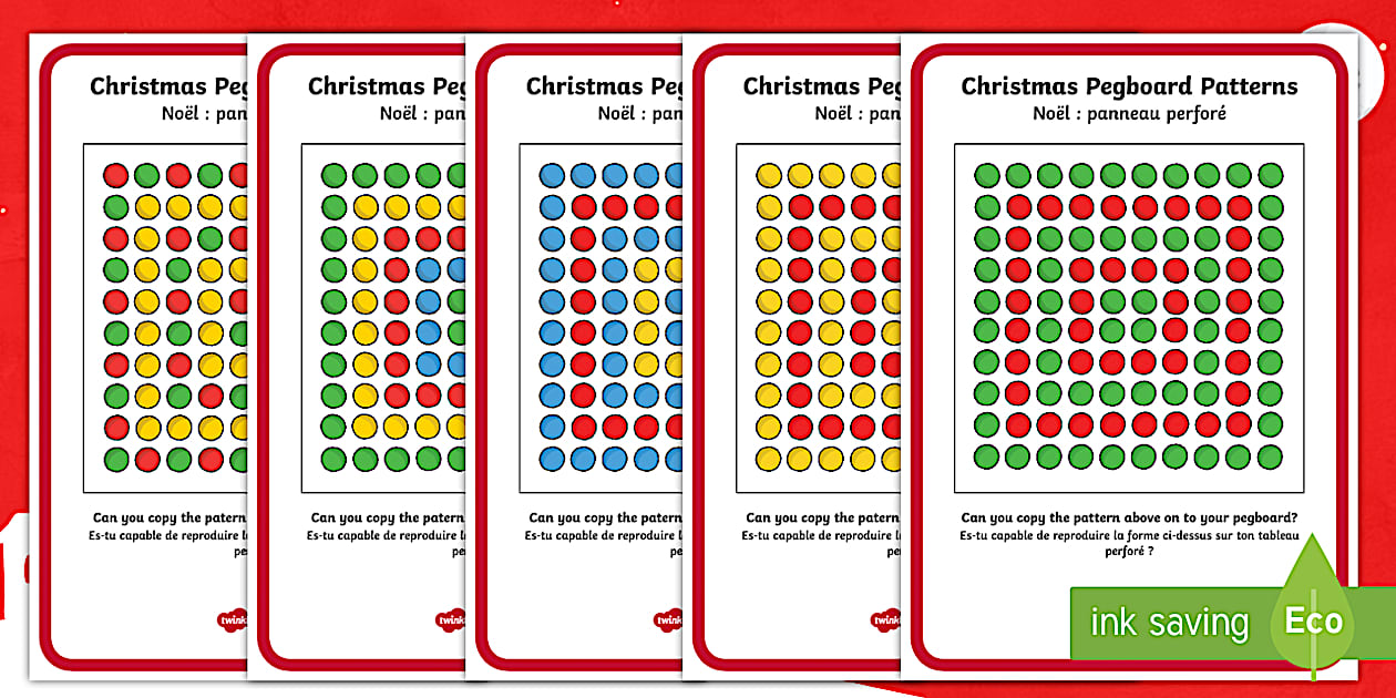 Christmas Peg Board Pattern Cards English/French - Twinkl