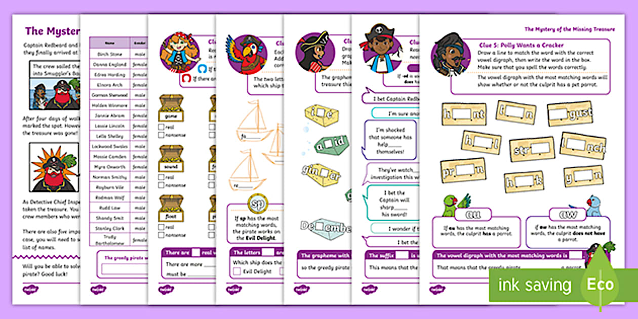 KS1 The Mystery of the Missing Treasure: Pirates Phonics Problem-Solving