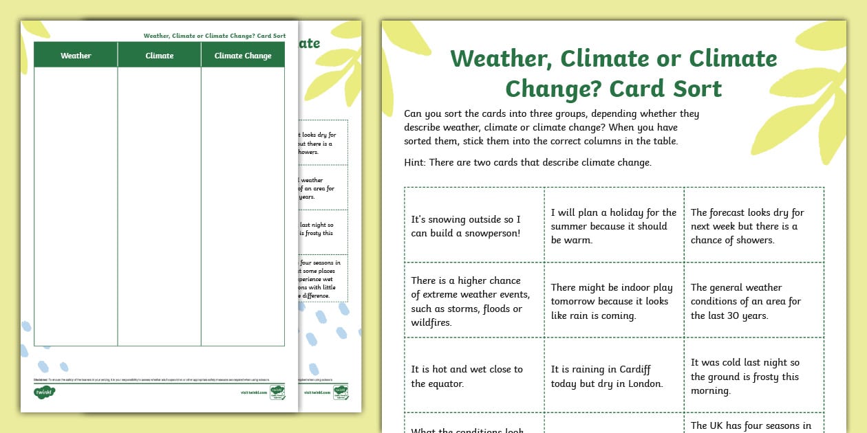Climate Change, Weather or Climate? Sorting Activity | KS2