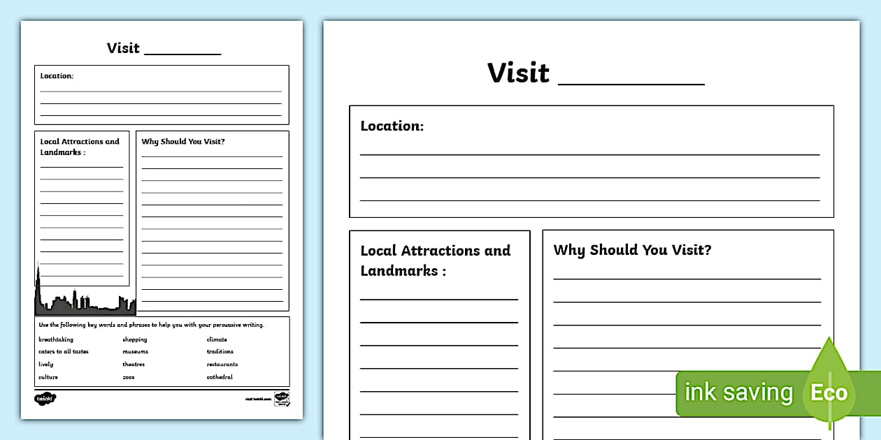 Visit a City Persuasive Writing Frame - Twinkl - KS2