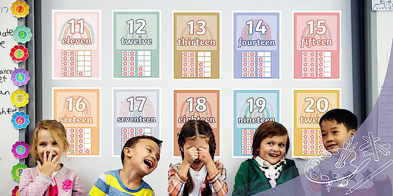 Numbers 11-20 Ten-Frames Muted Rainbow-Themed Posters Pack