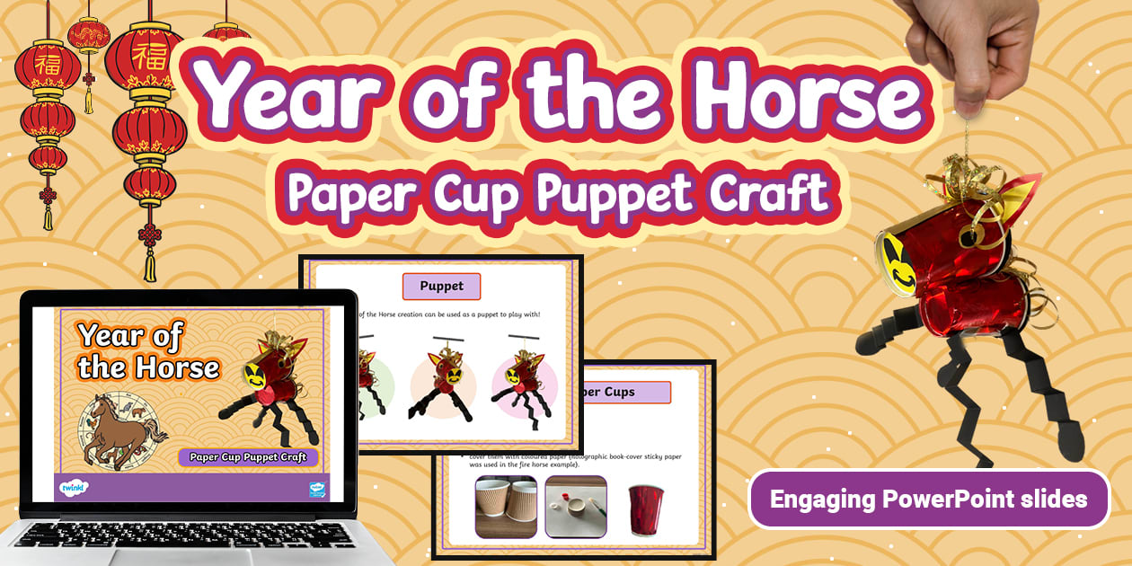 Year of the Horse Paper Cup Puppet Craft PowerPoint