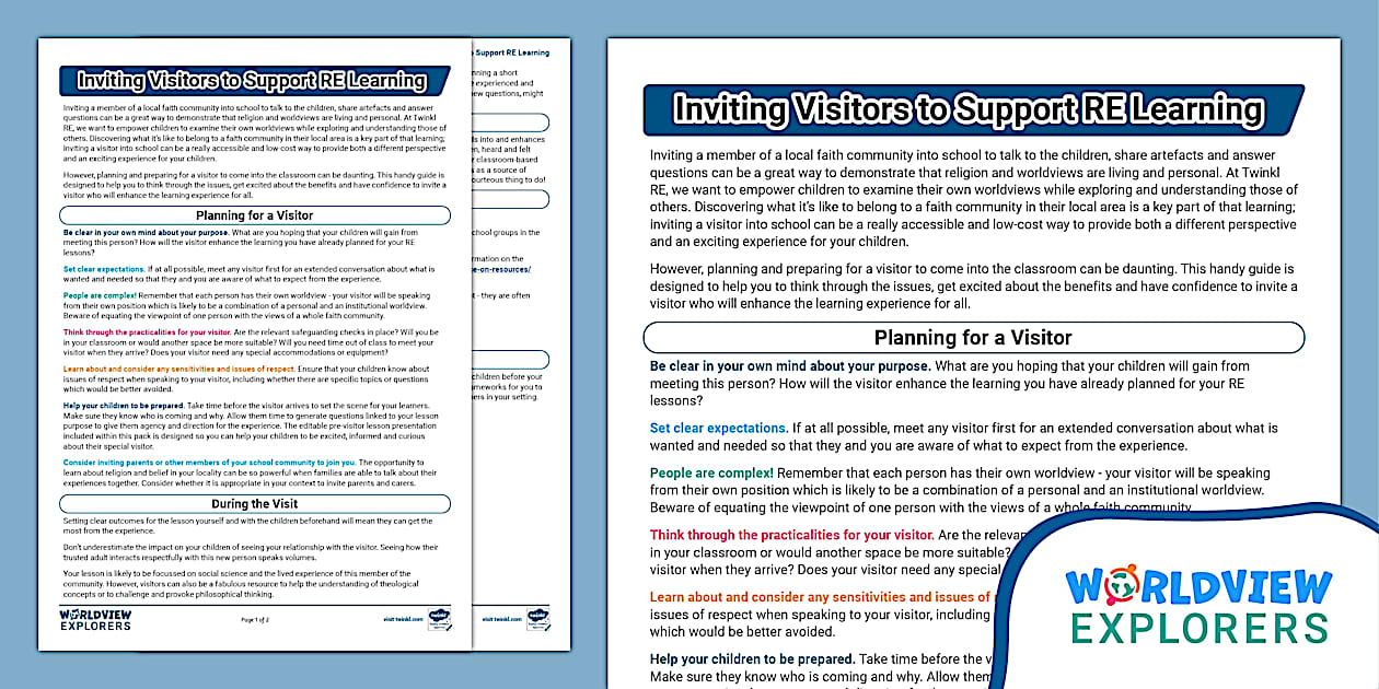 Preparing for Visitors in RE Guidance (teacher made)