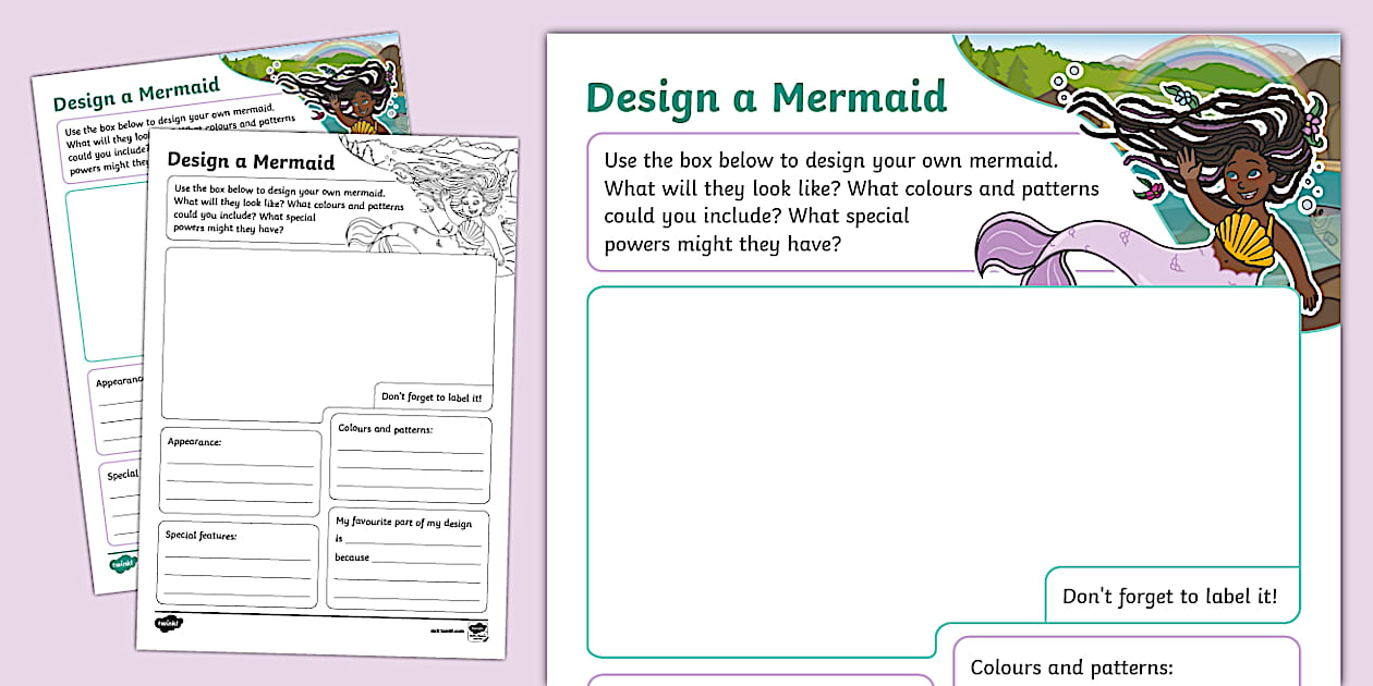 Design a Mermaid Worksheet (Teacher-Made) - Twinkl