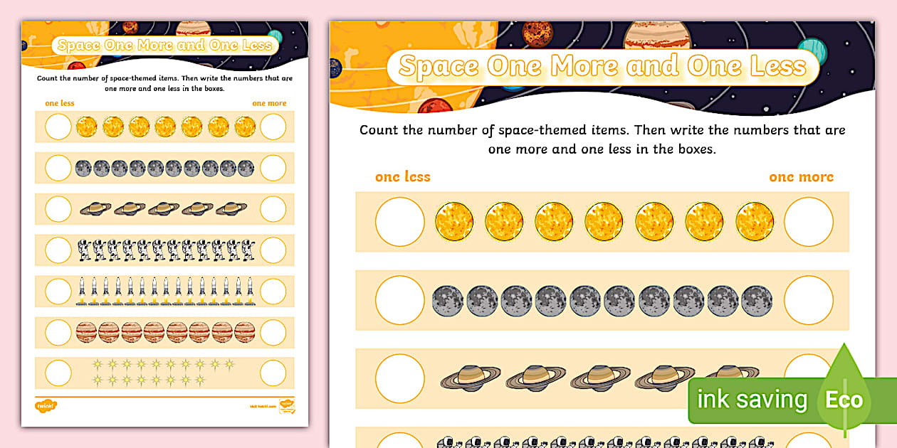 👉 Space-Themed One More and One Less Activity - Twinkl - KS1
