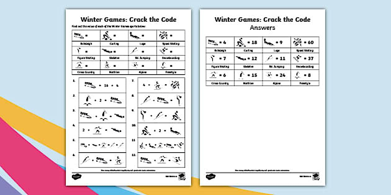 LKS2 Winter Games Crack the Code Worksheet (teacher made)