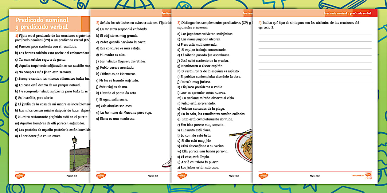 Ficha de actividad: El predicado nominal y el predicado verbal - Secundaria