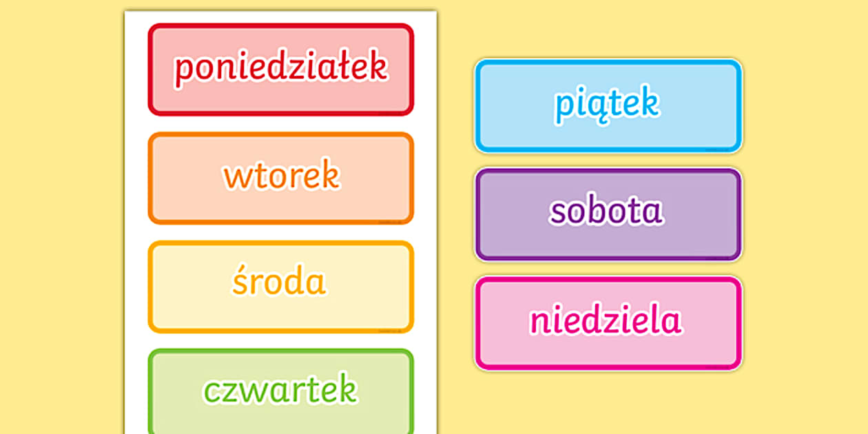 Karty ze słownictwem Dni tygodnia Polish-Polish - Twinkl