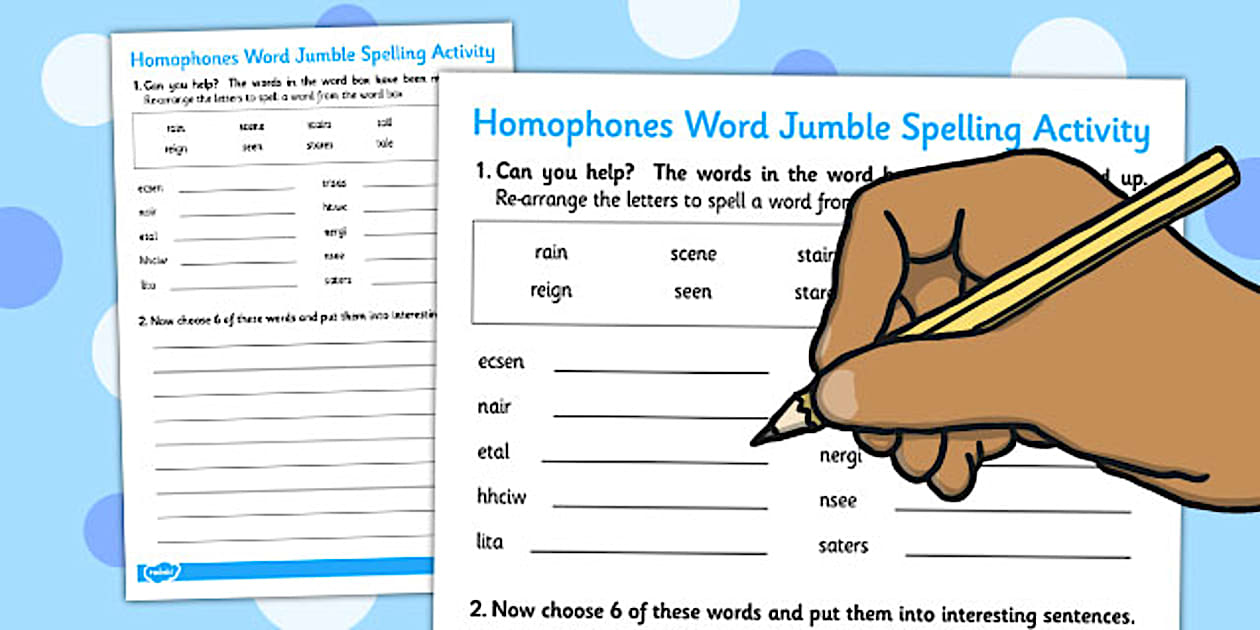Homophones Word Jumble and Sentence Writing Activity - activity