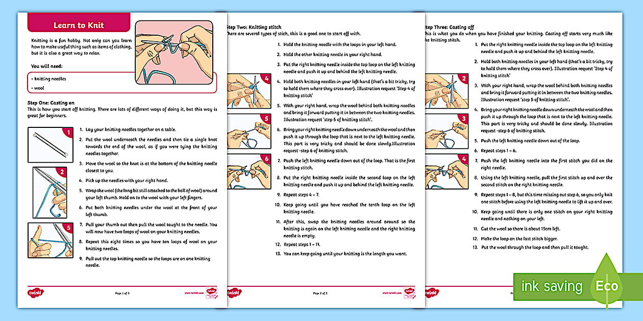 Learn to Knit Activity (teacher made) - Twinkl