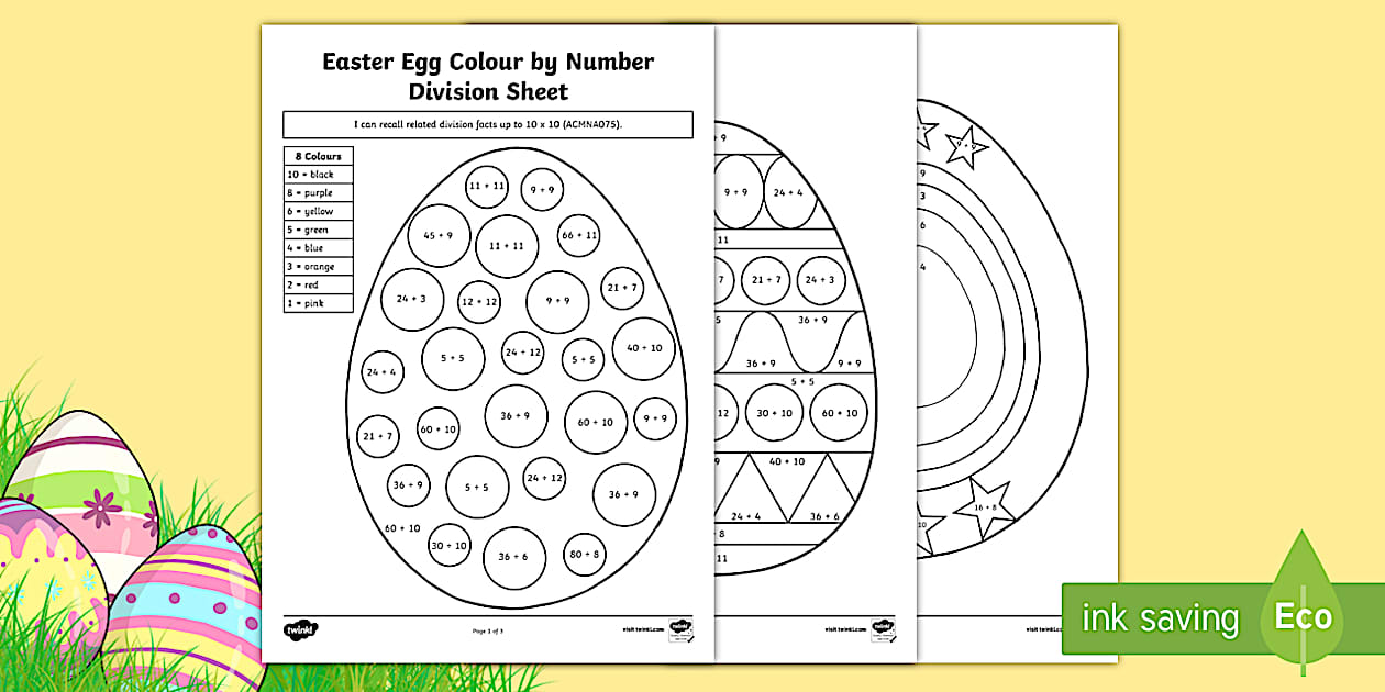 Year 4 Easter Egg Division Colour by Number - Twinkl
