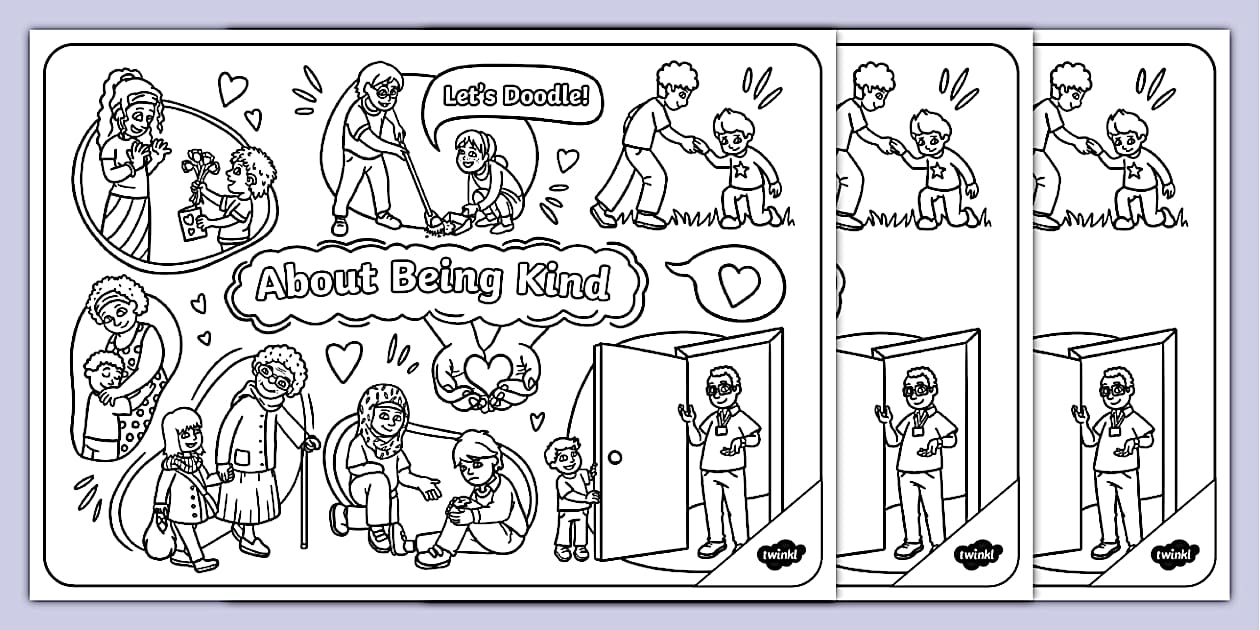 Let's Doodle About Being Kind Colouring Pages