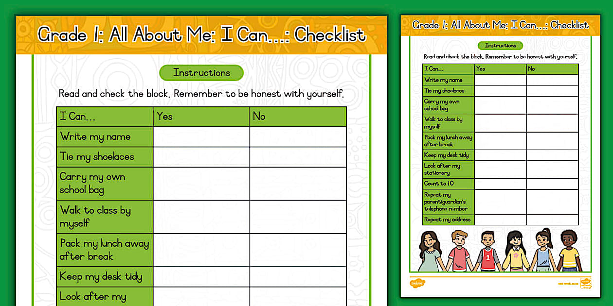 Grade 1: All About Me - I Can... Checklist - Twinkl