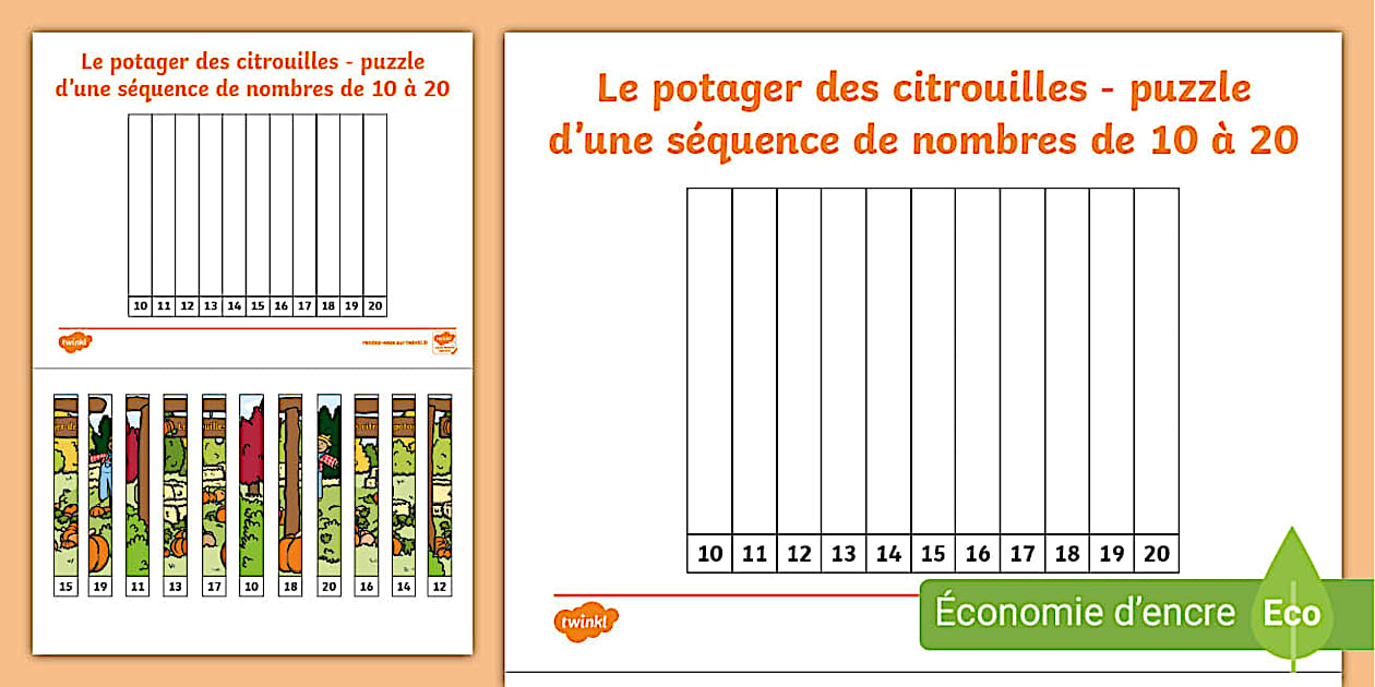 Le potager des citrouilles - puzzle d'une séquence de nombres