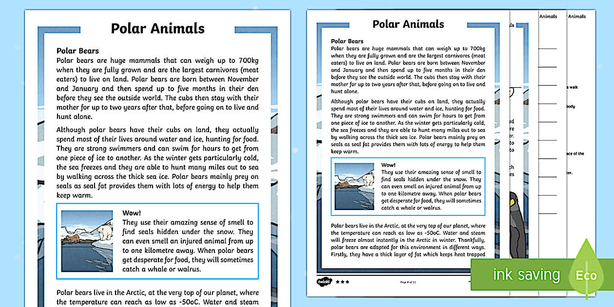 Polar Animals Differentiated Reading Comprehension Activity