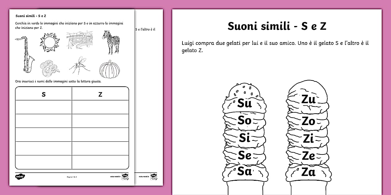 Suoni simili - S e Z - Scheda esercizi - Twinkl