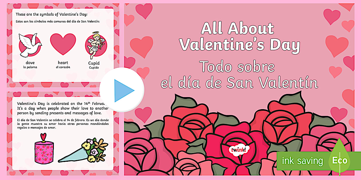 All About Valentine's Day PowerPoint - English / Spanish - All About