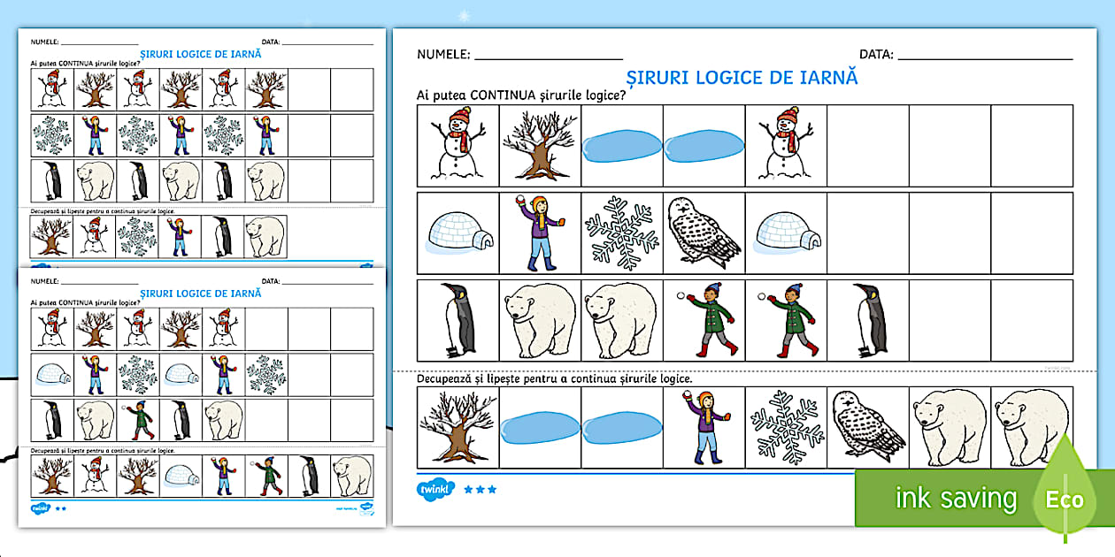 Șiruri logice pe tema iernii Fișe de activitate - Twinkl