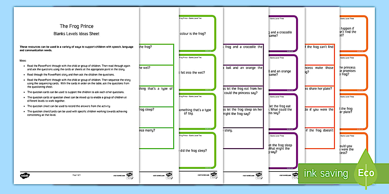 The Frog Prince with Blanks Level Questions (teacher made)