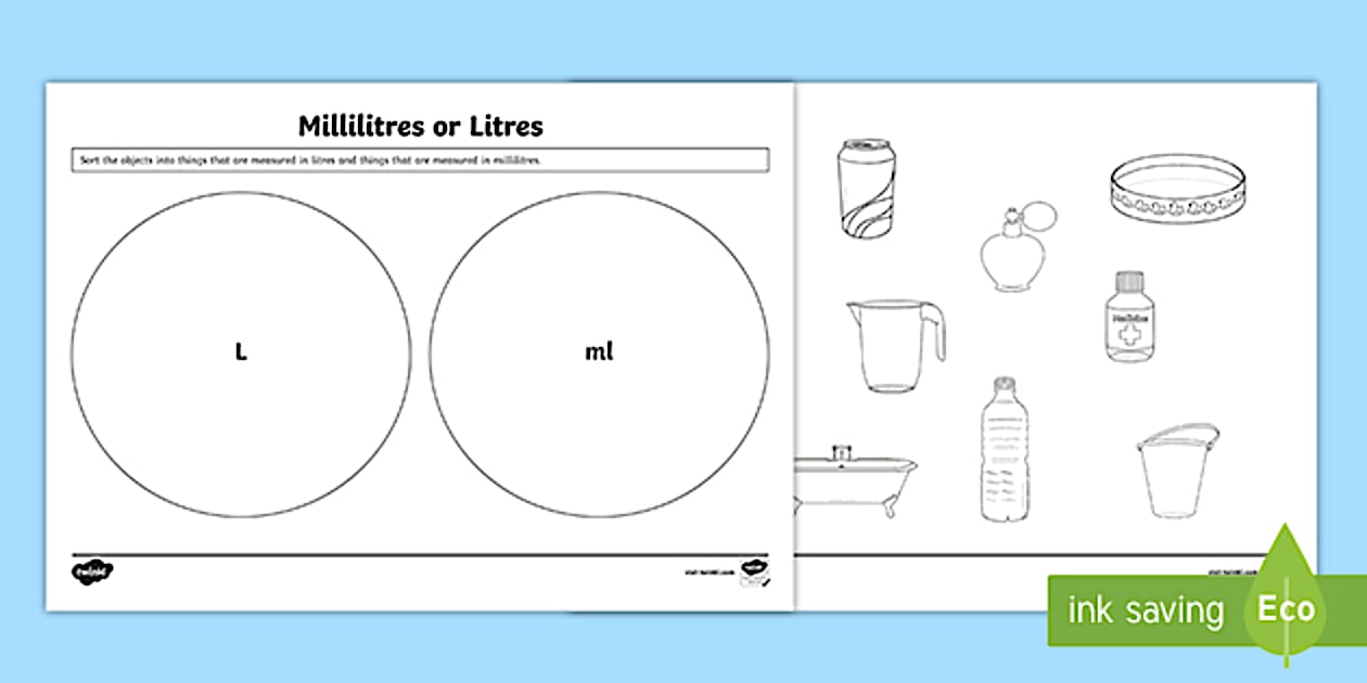 Editable Millilitres or Litres Worksheet (teacher made)