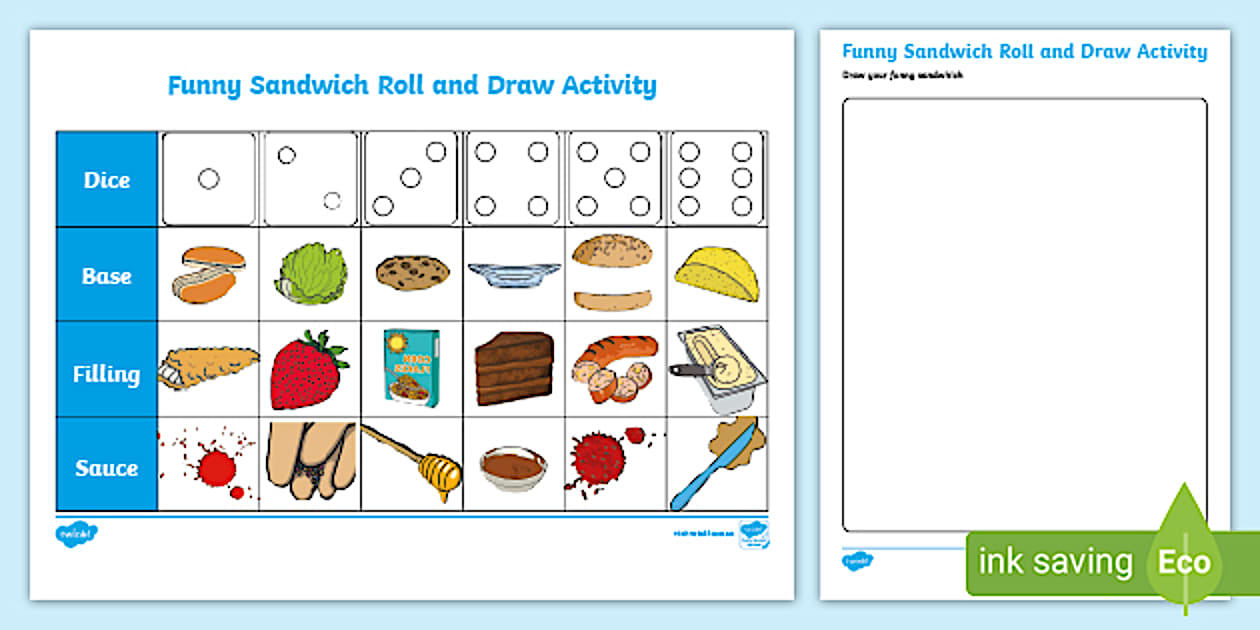 Funny Sandwich Roll and Draw Activity (teacher made)